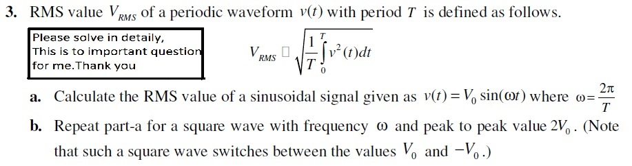 Solved RMS value VRWS of a periodic waveform v(t) with | Chegg.com