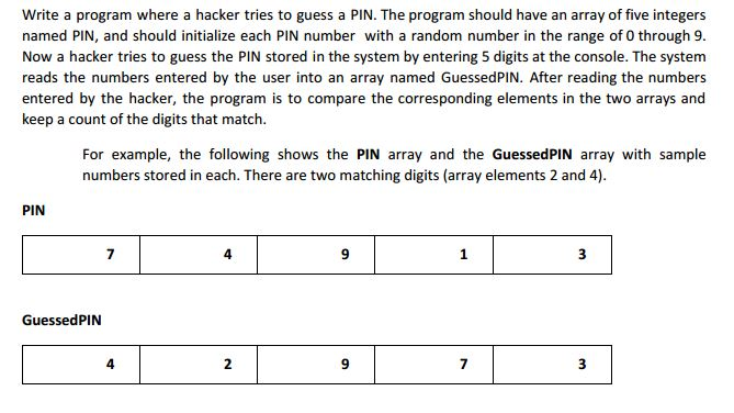 Solved Write a program where a hacker tries to guess a PIN. | Chegg.com