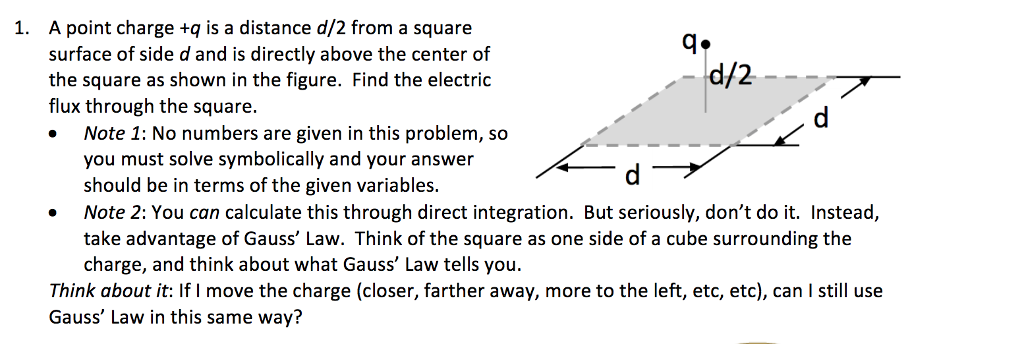 Solved A point charge +q is a distance d/2 from a square | Chegg.com