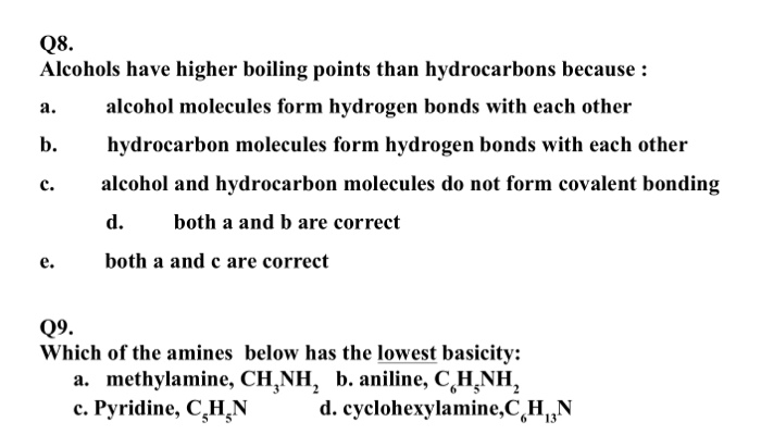 Solved Alcohols have higher boiling points than hydrocarbons | Chegg.com