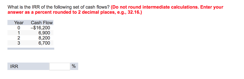 Solved What is the IRR of the following set of cash flows? | Chegg.com