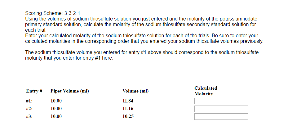Solved Scoring Scheme: 3-3-2-1 Using the volumes of sodium | Chegg.com