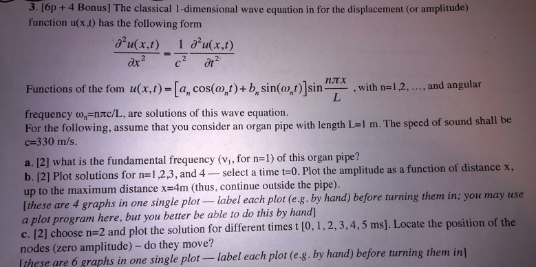 3. The classical 1-dimensional wave equation in for | Chegg.com