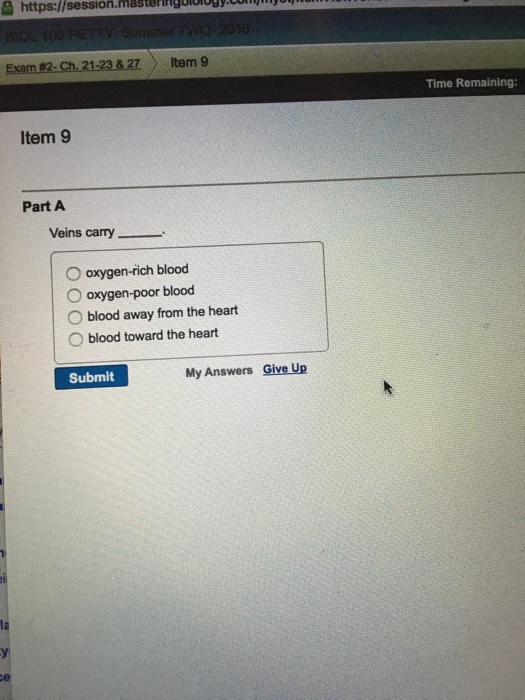 Solved Veins carry oxygen-rich blood oxygen-poor blood | Chegg.com
