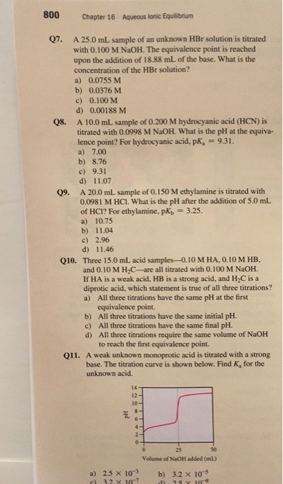 Solved A 25.0 mL sample of an unknown HBr solution is | Chegg.com