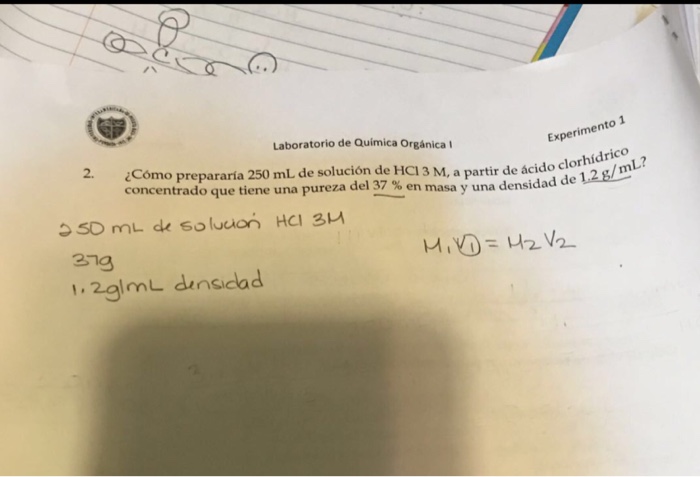 Solved Como prepararia 250 mL de solucion de HCl 3 M, a | Chegg.com