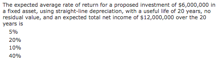 Solved The expected average rate of return for a proposed | Chegg.com