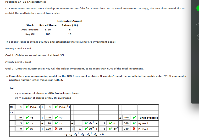 Solved Problem 14-02 (Algorithmic) DJS Investment Services | Chegg.com