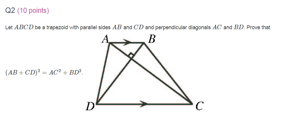 Solved Q2 (10 points) Let ABCD be a trapezoid with parallel | Chegg.com