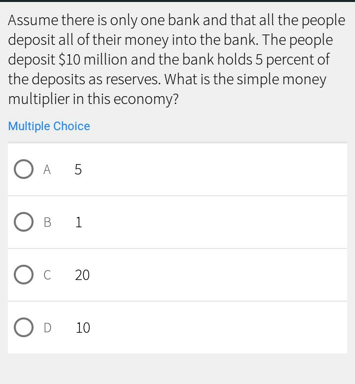 Solved The Simple Money Multiplier Will The Required Reserve Chegg