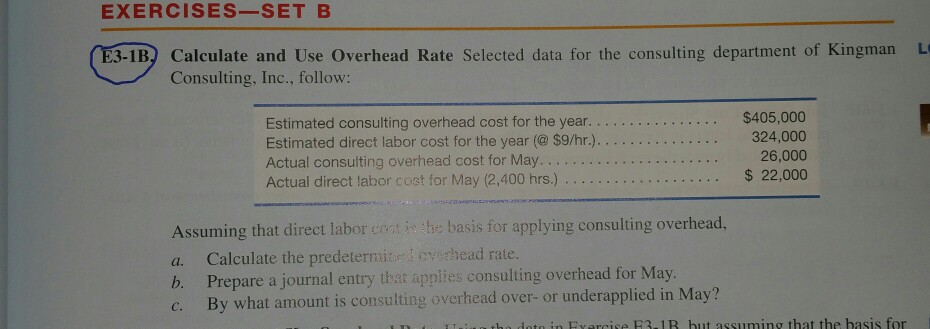 Calculate and Use Overhead Rate Selected data for the | Chegg.com