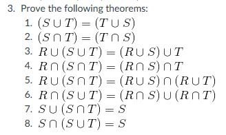 Solved Prove the following theorems: (S Union T) = (T Union | Chegg.com