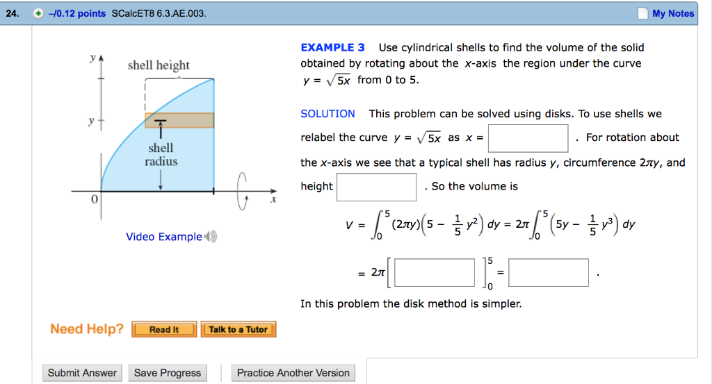 Solved 24. -/0.12 points SCalcET8 6.3.AE.003 My Notes | Chegg.com