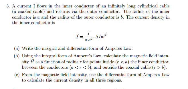 Solved A current I flows in the inner conductor of an | Chegg.com