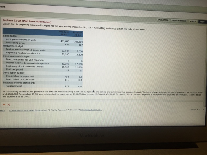 Solved Problem 21-2A (Part Level submission) PRINTER VEnsaon | Chegg.com