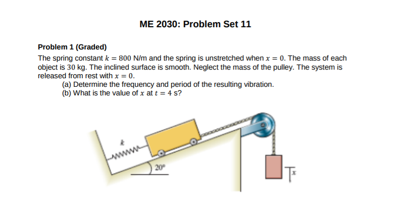 Solved ME 2030: Problem Set 11 Problem 1 (Graded) The spring | Chegg.com Solved ME 2030: Problem Set 11 Problem 1 (Graded) The spring | Chegg.com