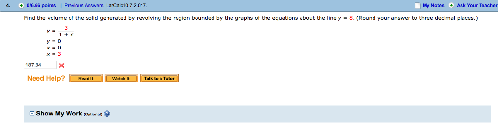 Solved 4. 0/6.66 points | Previous Answers LarCalc10 7.2.017 | Chegg.com