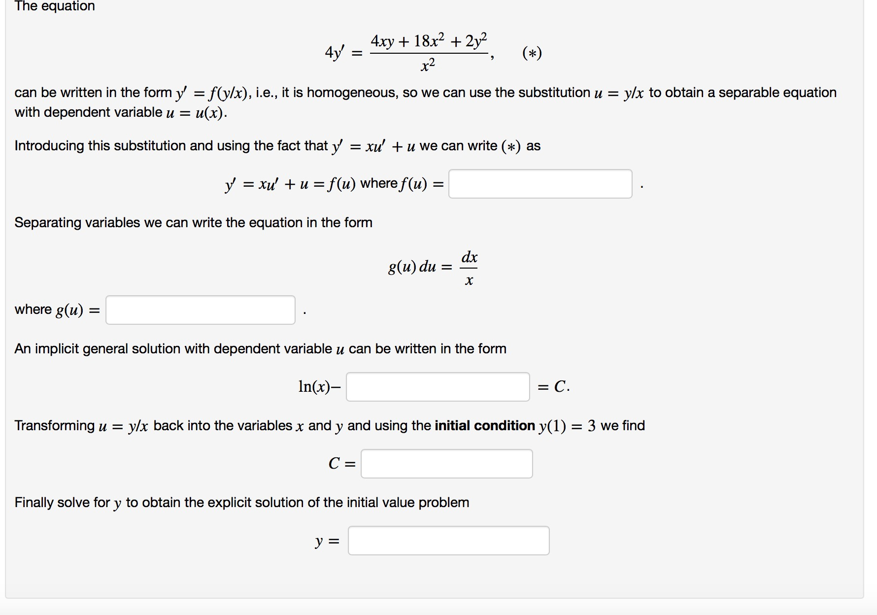 Solved Write the equation in the form y =f(y/x) then use the | Chegg.com