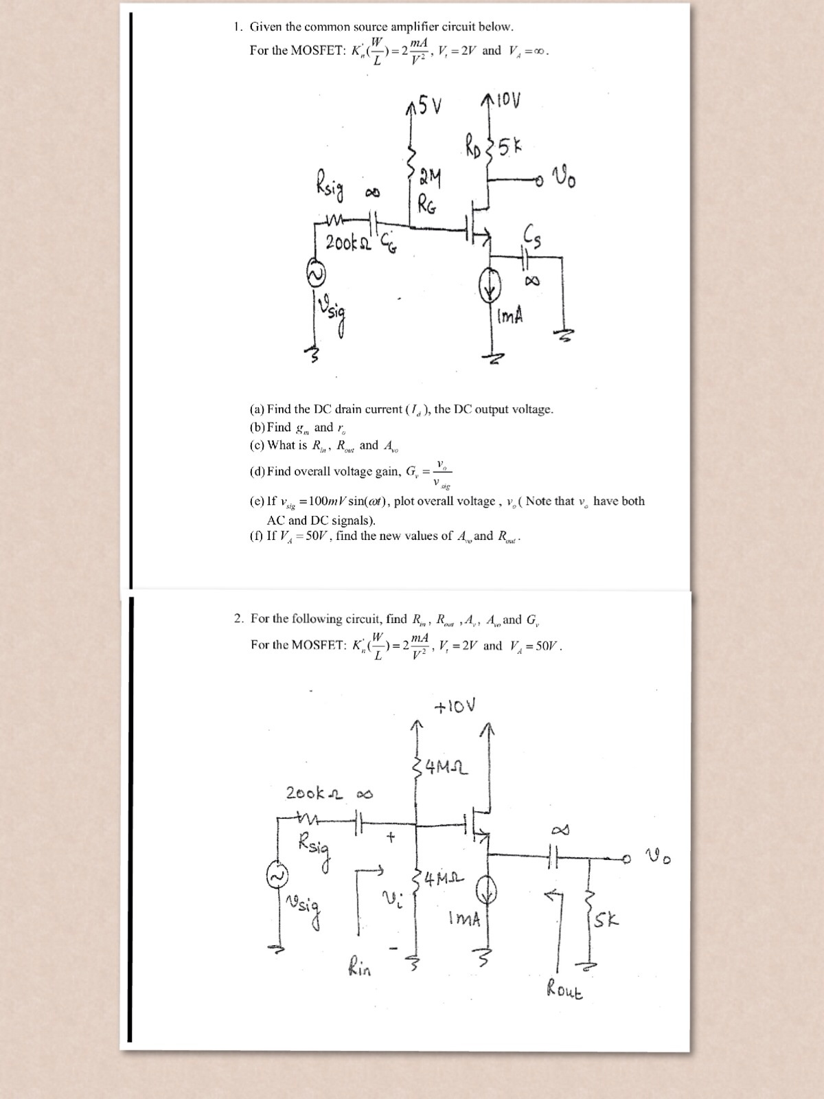 Solved Given the common source amplifier circuit below. For | Chegg.com
