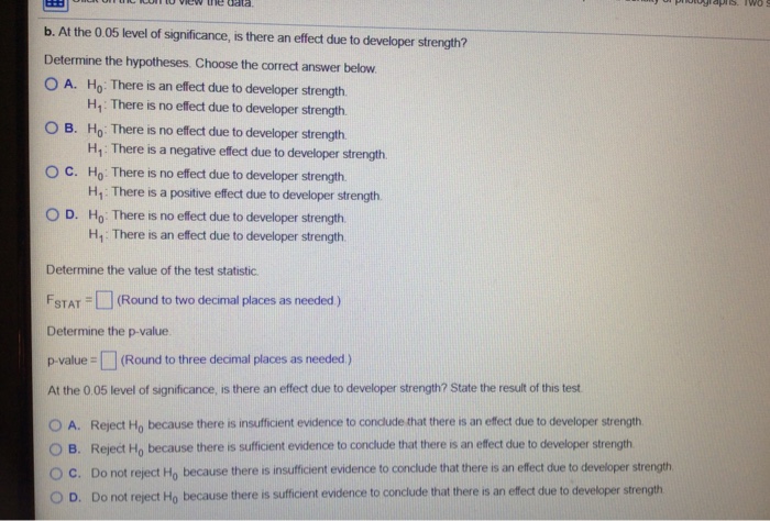 Solved A study was conducted on the effects of developer | Chegg.com
