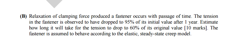 Solved Relaxation of clamping force produced a fastener | Chegg.com