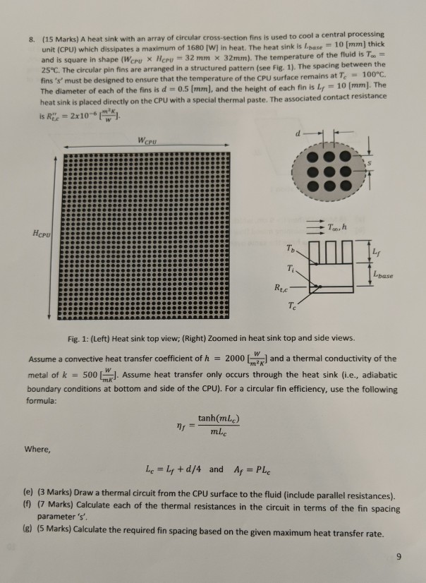 Solved (15 Marks) A heat sink with an array of circular | Chegg.com