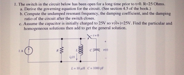 Solved The switch in the circuit below has been open for a | Chegg.com