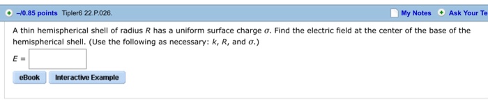 Solved A thin hemispherical shell of radius R has a uniform | Chegg.com