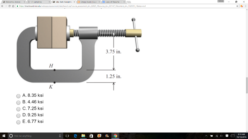 Solved The screw of a clamp exerts a compressive force of | Chegg.com