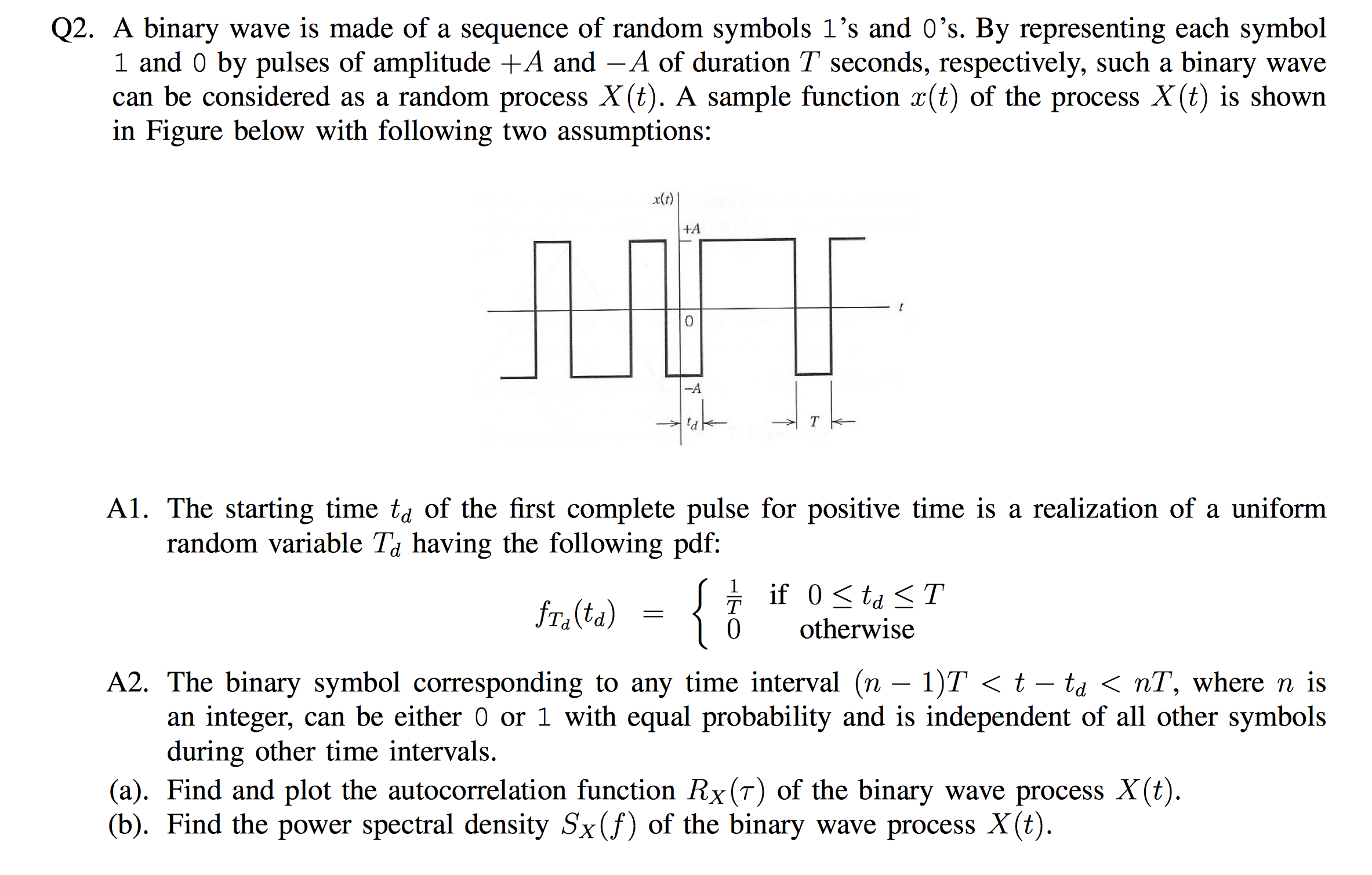 Q2. A binary wave is made of a sequence of random | Chegg.com