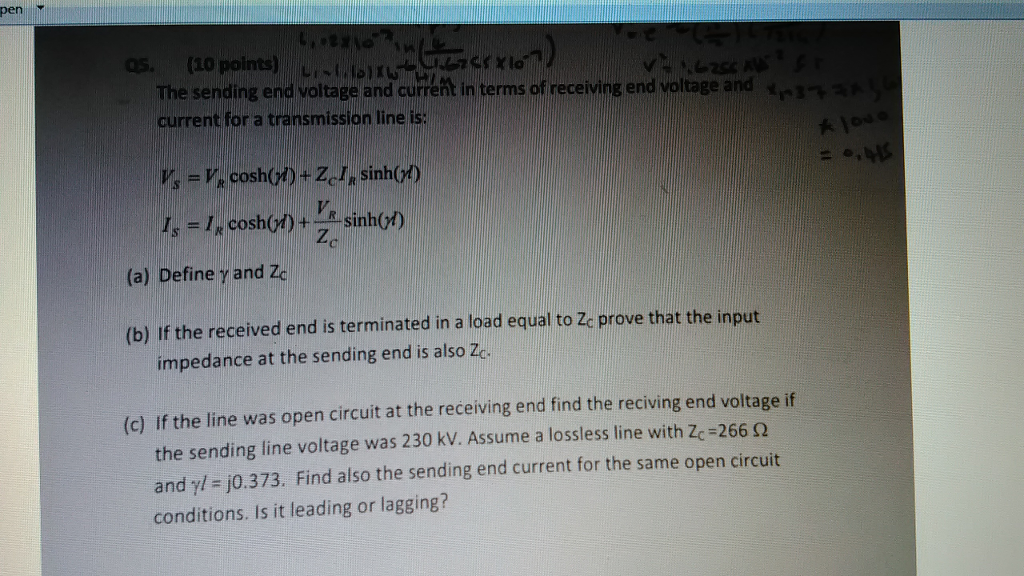 Solved The sending end voltage and current in terms of | Chegg.com