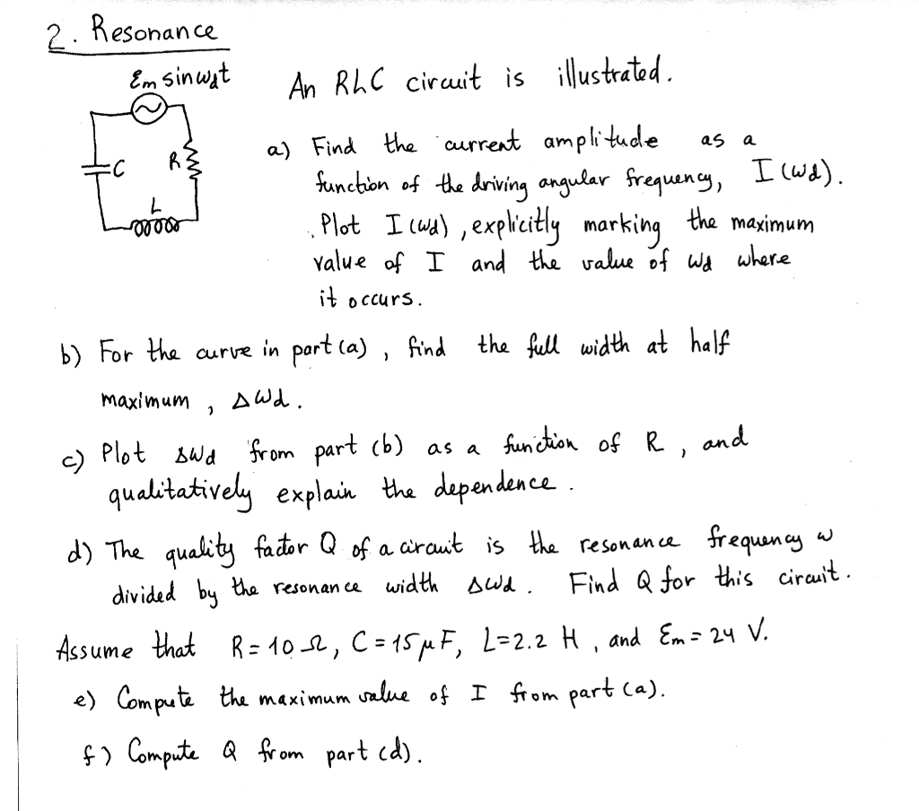 Solved An RLC circuit is illustrated. Find the current | Chegg.com