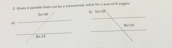 Solved Given 2 parallel lines cut by a transversal, solve | Chegg.com