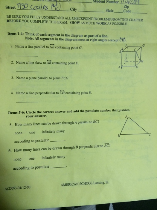 Solved Name a line parallel to AB containing point G. Name | Chegg.com