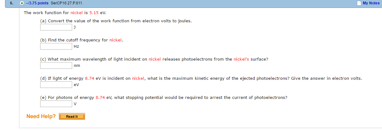 Solved The work function nickel is 5.15 eV. Convert the | Chegg.com