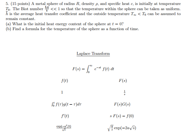 Solved A metal sphere of radius R, density rho, and specific | Chegg.com