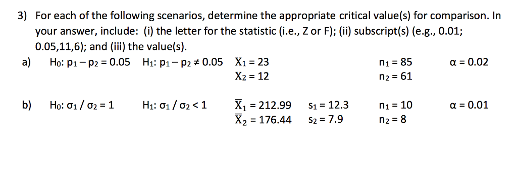 Solved For each of the following scenarios, determine the | Chegg.com