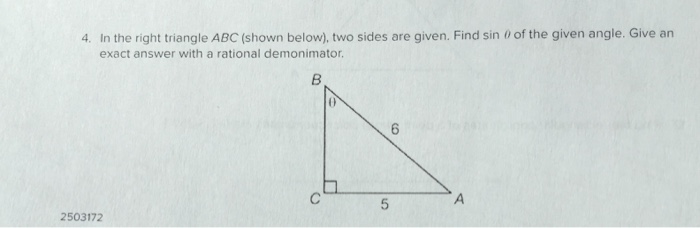 Solved In the right triangle ABC (Shown below), two sides | Chegg.com