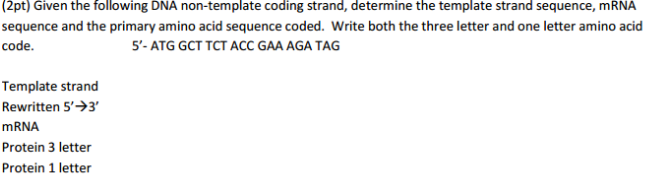Solved Given the following DNA non-template coding strand, | Chegg.com