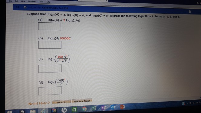 Solved Suppose that log_10(A) = a, log_10(B) = b, and | Chegg.com