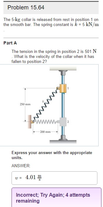 Solved The 5-kg collar is released from rest in position 1 | Chegg.com