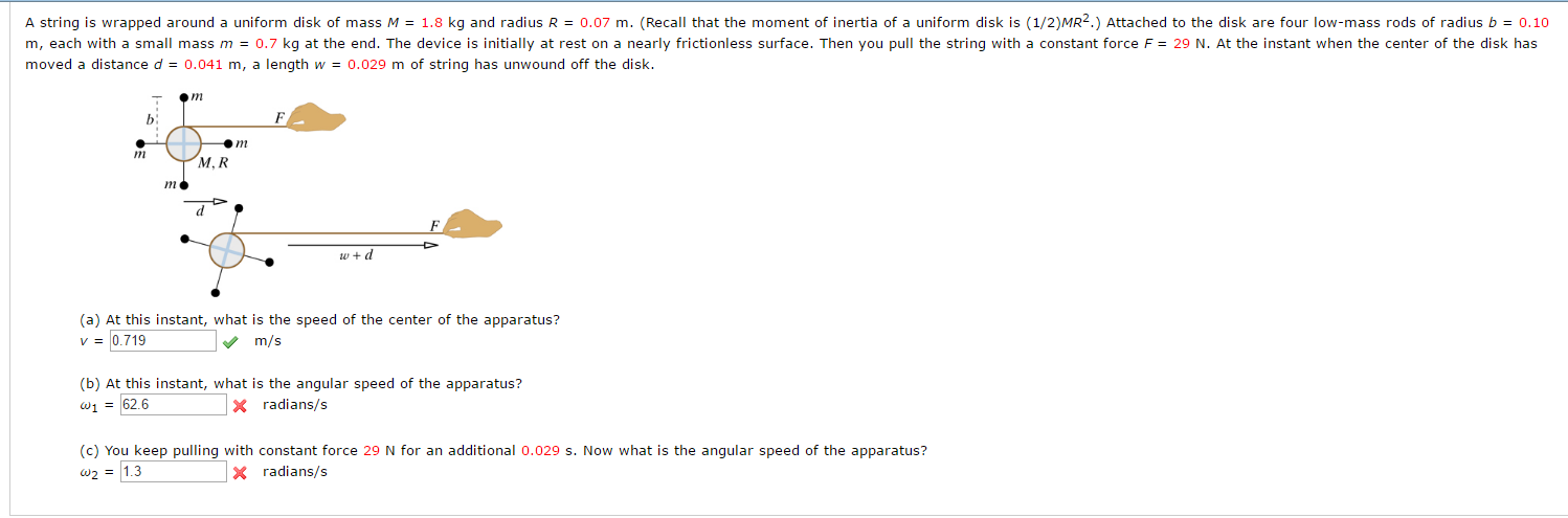 Solved A string is wrapped around a uniform disk of mass M = | Chegg.com
