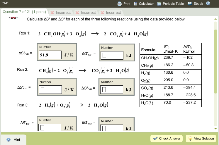 Solved Calculate delta S and delta G for each of the three | Chegg.com