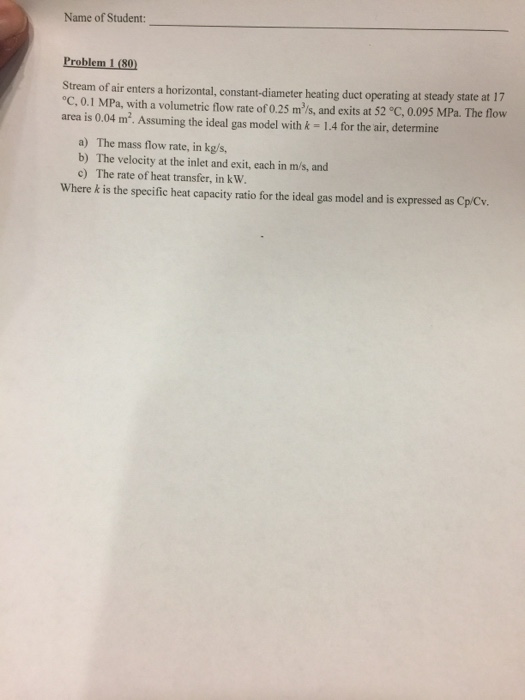 Solved Stream of air enters a horizontal, constant-diameter | Chegg.com