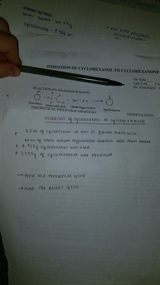 Solved OXIDATION OF CYCLOHEXANOL TO CYCLOHEXANONE On Time | Chegg.com