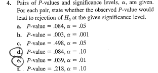 Solved Pairs of P-values and significance levels, alpha, are | Chegg.com