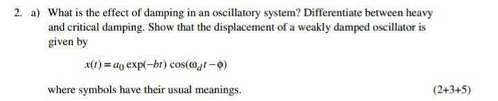 Solved 2. a) What is the effect of damping in an oscillatory | Chegg.com