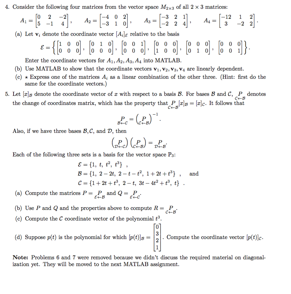 4. Consider the following four matrices from the | Chegg.com