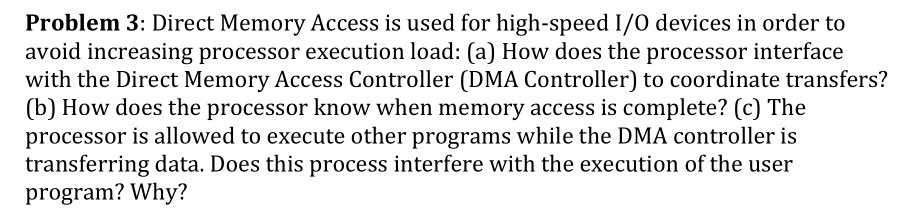Solved Direct Memory Access is used for high-speed I/0 | Chegg.com