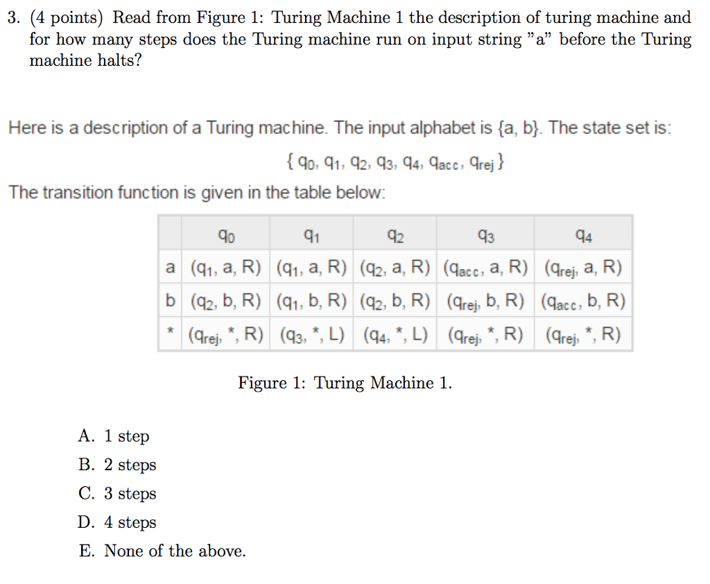 Solved 3. (4 points) Read from Figure 1: Turing Machine 1 | Chegg.com
